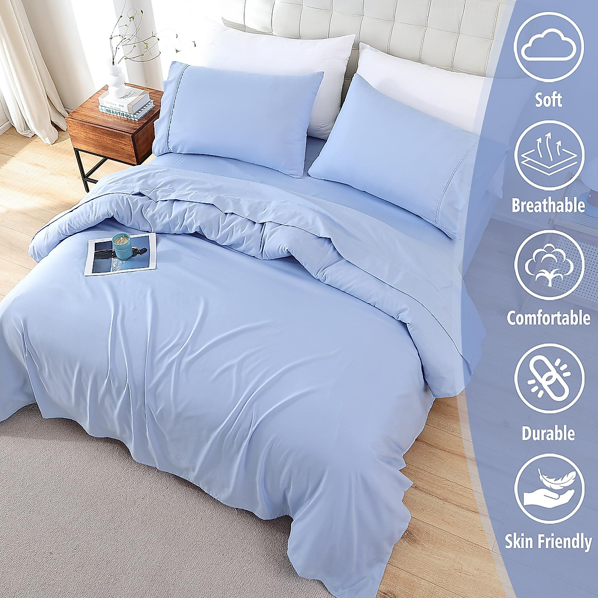 Whitney Home Textile Twin Size Sheet Set - Luxury Soft Comfy Bed Sheets, Breathable Cooling Hotel Bedding for Women, Men, Teens, Extra Deep Pocket, Easy-Fit, Oeko-Tex, Wrinkle Free 3 Piece - Sky Blue