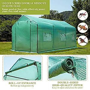 AVAWING Large Outdoor Greenhouse, 15x7x7 ft Walk in Greenhouse Tunnel with Heavy Duty Galvanized Steel Frame, Zippered Door & 8 Roll-up Windows Green Houses for Outside Garden Plant, Green