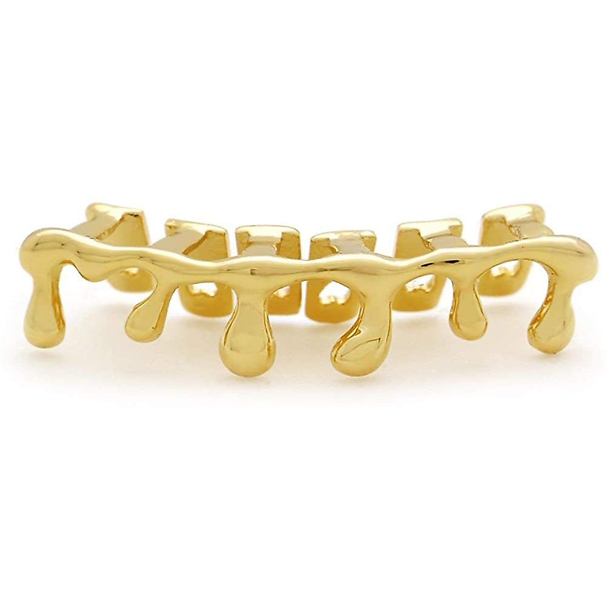canjoyn 18K Gold Teardrop Bottom Grillz 6 Teeth Lower Teeth Drip Cap Grillz