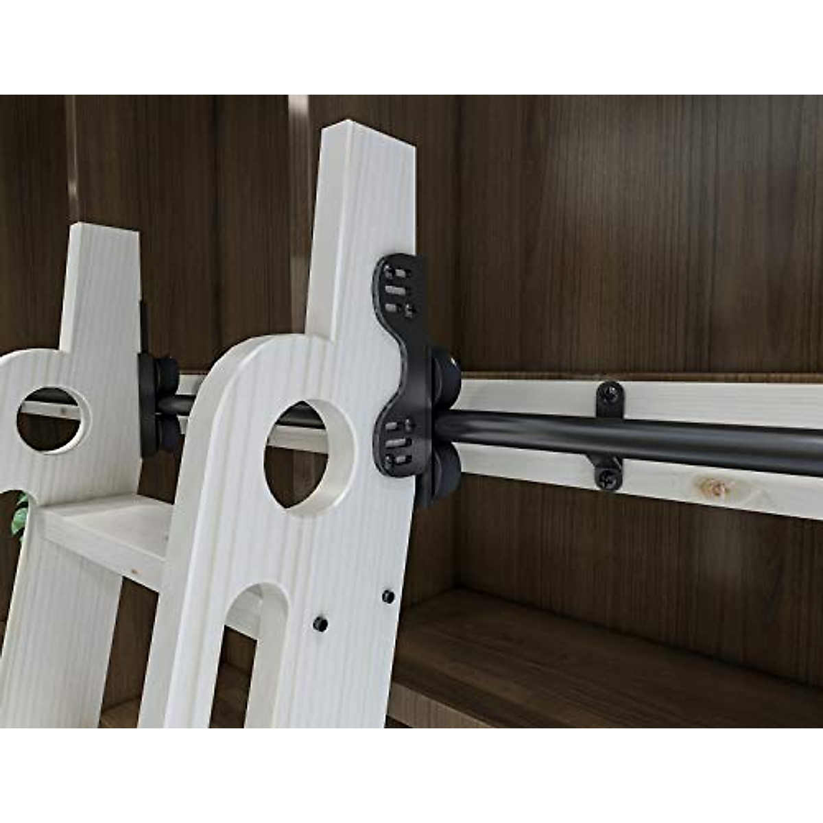 104RDHOUSE 4FT Sliding Library Ladder Hardware kit Telescopic Upper Roller,Floor Wheels with Brakes (No Ladder)