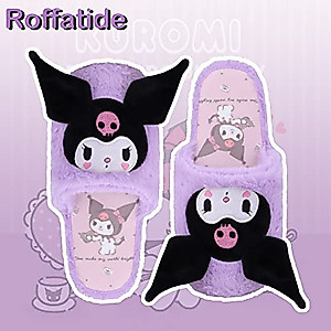 Roffatide Anime Kuromi Slippers Plush Slippers Furry Indoor Slide Slipper Bedroom Shoes House floor Slipper for Women girls