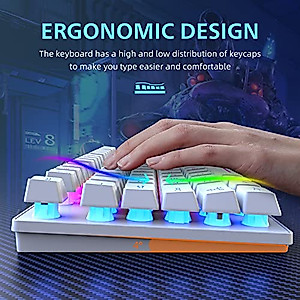 Wireless Gaming Keyboard and Mouse Combo,Rainbow Backlit 87 Keys Membrane Keyboard,2.4GHz Rechargeable 4000mAh Keyboard Mouse, Dual-Head USB&Type C Receiver for PC/Smart Phone/Laptop/Tablet/PS4(White)