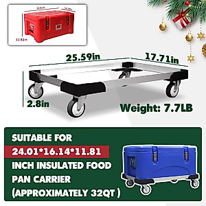 32qt Food Pan Carriers Aluminum Dolly with 2 Locking Wheels (25.59×17.71×2.8 inches)