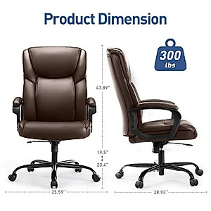 Executive Office Chair - Ergonomic Big and Tall Home Computer Desk Chair with Lumbar Support, PU Leather, High Back, Adjustable Height & Swivel