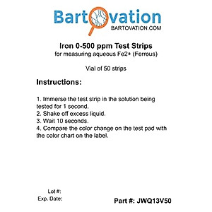 Iron Test Strip 0-500 PPM aqueous Fe2+ (Ferrous) Iron [50 Strips]