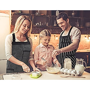 DUSKCOVE 2 Pack Kitchen Cooking Aprons with 3 Pockets for Women and Men, Soft and Breathable Cotton Polyester Fabric, Striped Apron Bibs with Adjustable Neck Strap for Baking, BBQ, Cooking, Crafting