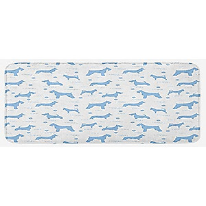 Ambesonne Dog Kitchen Mat, Different Type of Animals Silhouettes Along Tennis Balls Hobby Game Pets Themed, Plush Decorative Kitchen Mat with Non Slip Backing, 47" X 19", Pale Blue White