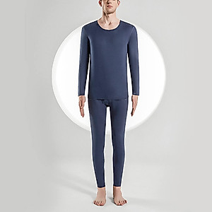 TOWMUS Mens Underwear Mens 2 Piece Base Layer Long Sleeve Long Pant Thermal Underwear Set for Cold Winter Navy