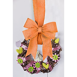 Orange Wired Burlap Ribbons 2.5" 10 Yards, Spring Solid Wired Edge Decoration Wired Ribbon Fabric Craft Ribbon Burlap Wrapping Ribbon for Holiday Party Wrapping DIY Craft Wedding Decoration Wreath Bow