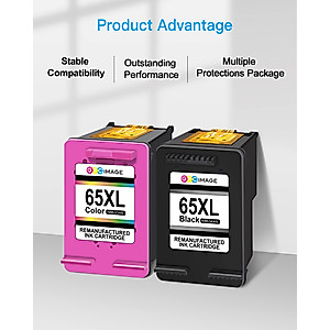 GPC Image Remanufactured Ink Cartridge Replacement for HP Ink 65 65XL Black and Color use with DeskJet 3755 2652 2655 3700 3752 Envy 5055 5052 5000 5010 AMP 100 120 Printer Tray(Black, Tri-Color)