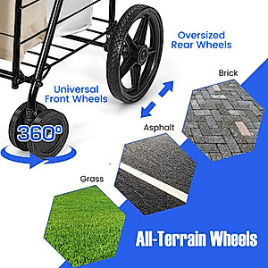 Safeplus Folding Shopping Cart, Utility Cart with Rolling Swivel Wheels&Double Basket, Grocery cart for Grocery, Laundry,Book,Luggage, Travel (Light Weight 24" x 24" x 40", Black)