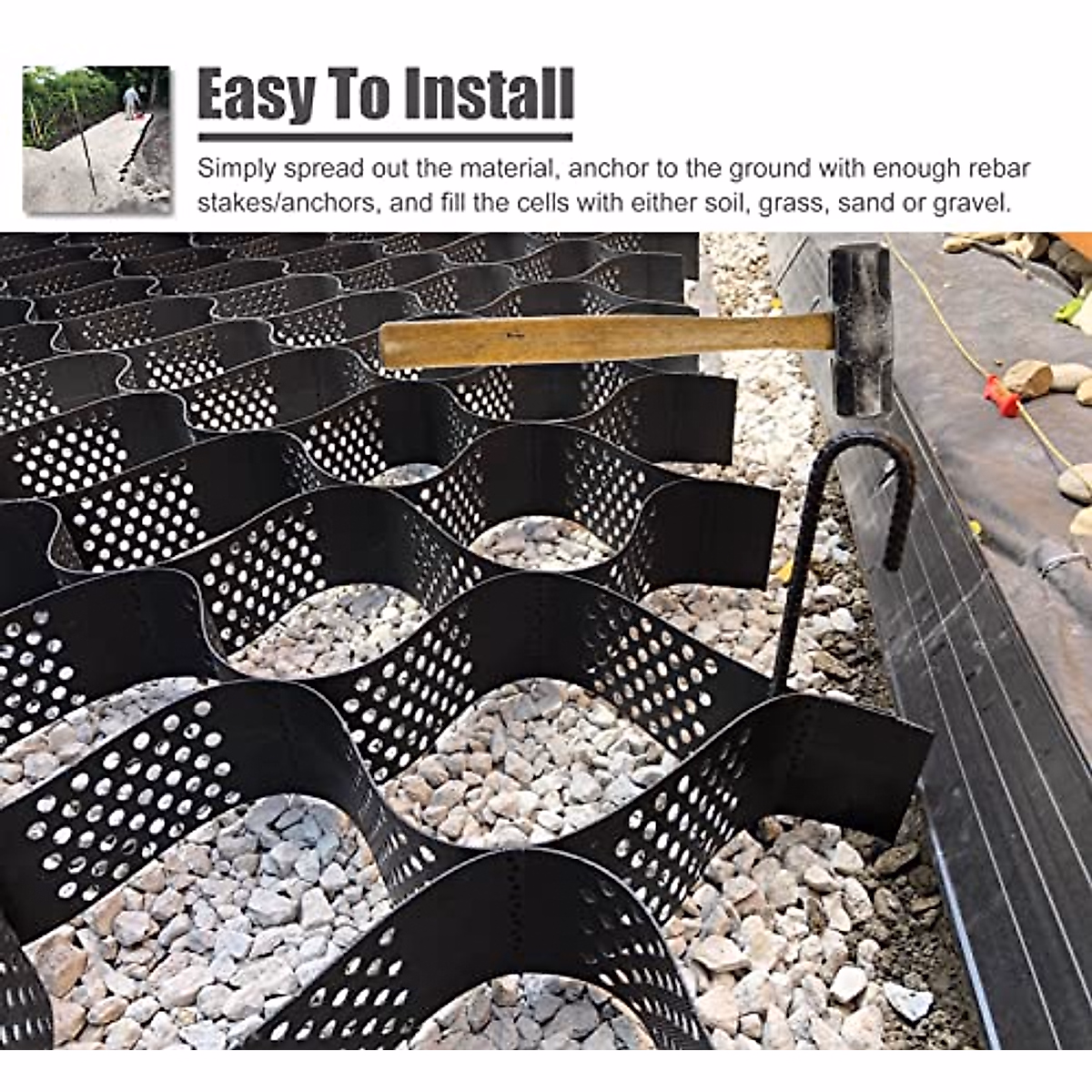 2" Thick Gravel Ground Grid 16.5ft x 33ft - Geo Grid Driveway Stabilization Grids, Gravel Retainer Grid 1885 LBS Per Sq ft, Geocell Geogrid for Walkway Driving RV Parking Slopes and Garden