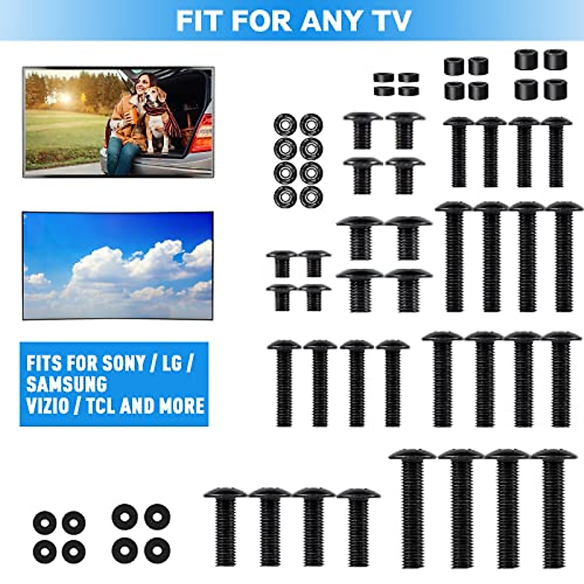 Mounting Dream TV Mounting Hardware TV Mount Screws Kit Comes with M4, M5, M6, M8 TV Mount Screws, Includes Spacers and Washers, Fits Any TVs Up to 82 Inch, Works with Any TV Wall Mount MD5754