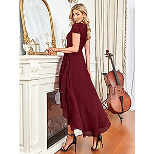 Ever-Pretty Women's A-Line Short Sleeves High Low Chiffon Formal Wear Dress Burgundy US8