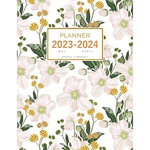 Planner 2023-2024: 8.5 x 11 Weekly and Monthly Organizer from May 2022 to April 2023 | Anemone Flower and Herb Design White