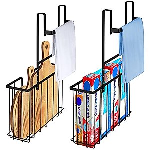 ORLESS 2-Pack Kitchen Cabinet Door Organizer, Over Cabinet Door Organizer with Towel Bars, Cabinet Door Storage for Cutting Board, Foil, Plastic Wrap, Baking Sheet, Cookie Sheet