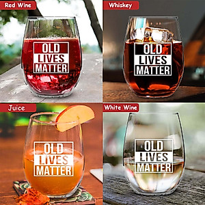 DU VINO Old Lives Matter Stemless Wine Glass, 15 oz | Birthday or Retirement Gift for Senior Citizens | Gag Gift for Mom, Dad, Grandma, Grandpa | Made in USA