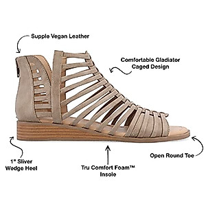 Journee Collection Women's Delilah Tru Comfort Foam Wide Width Gladiator Sliver Wedge Sandals - Taupe - Size: 8.5 Wide