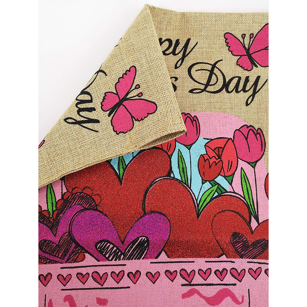 Texupday Happy Valentine's Day Double Sided Burlap Garden Flag Love Heart Floral Pink Truck Butterfly Decoration Outdoor Flag 12" x 18"