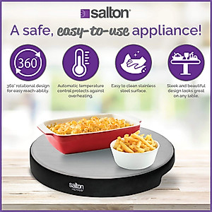 Round Warming Tray by Salton | Cordless Electric Hot Plate | Cooking, Serving & Warming Tray | 14” Diameter Hot Plate