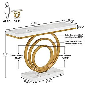 Tribesigns 41-Inch Gold Entryway Table, Modern Console Table Narrow Long, Contemporary Accent Table for Living Room, Hallway, Entrance, Faux Marble Veener Top