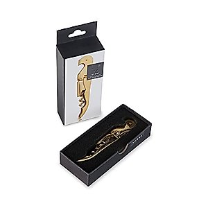 Viski 24k Gold Plated Signature Double Hinged Corkscrew Wine Bottle Opener and Foil Cutter, Waiter’s Corkscrew Wine Key, 4.75"