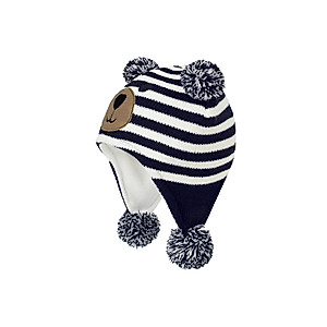 Century Star Baby Boy Hat Winter Fleece Lined Hat Knit Earflap Kids Caps Infant Toddler Hats for Baby Girls with Pom Pom Bear Navy 0-12 Months