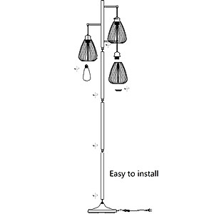 Floor Lamp, Industrial Rustic Standing Lamp with 3 Elegant Teardrop Cage Shade, Modern Tall Floor Lamps for Living Room with 3 Edison Bulbs, Minimalist Pole Floor Light for Home Office - Chrome