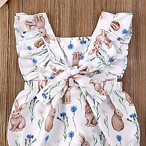 Lamuusaa Infant Baby Girls Easter Bunny Romper Ruffled Sleeveless Bodysuit One-Piece Jumpsuit Shorts Summer Outfits 3-18M (White, 9-12M)