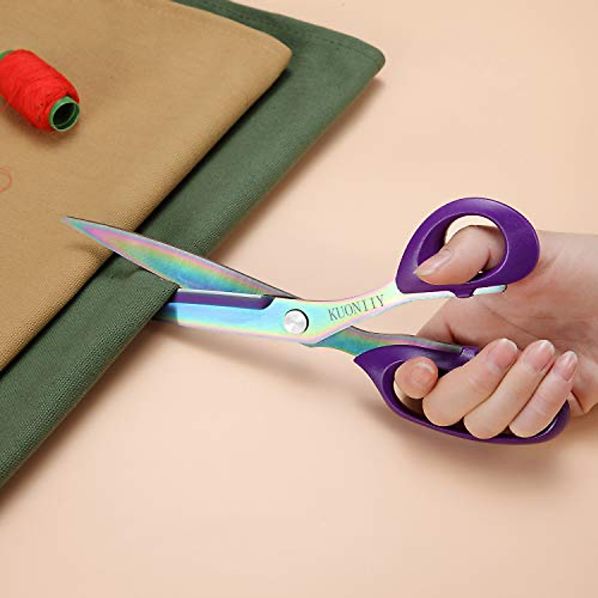 KUONIIY Fabric Scissors,Multi-Purpose Heavy Duty Colorful Titanium Plated Stainless Steel Sewing Scissors,Sewing Fabric Leather Dressmaking Shears Professional Scissors，2 Pack（8Inch+10Inch）