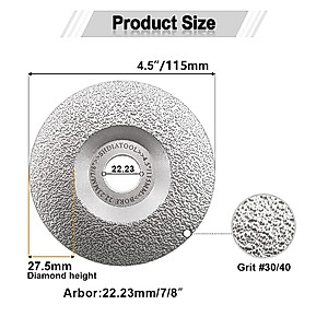 SHDIATOOL Diamond Grinding Cup Wheel 4-1/2 Inch for Granite Marble Iron Steel Masonry Convex Vacuum Brazed Grinding Disc Fits 7/8 Inch Arbor 115mm