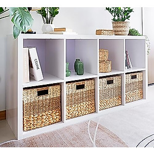 CHI AN HOME Wicker Storage Cubes, 12x12 Storage Cube Bins, Set of 4 Heavy Duty Hyacinth Storage Baskets for Shelves, Natural Foldable Square Baskets for IKEA Kallax, Large Woven Storage Basket, 4 Pack