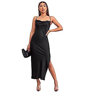 SheIn Women's Sleeveless Criss Cross Backless Side Split Strappy Party Maxi Dress Black Small