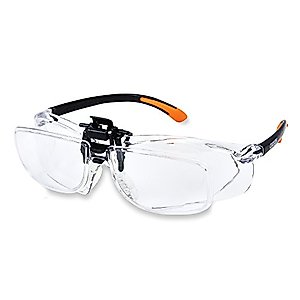 Carson Scratch Resistant Polycarbonate 1.5x Power (+2.5 Diopter) Protective Magnifying Safety Glasses with Clip-on, Flip-Up Lens System, Clear (VM-20)