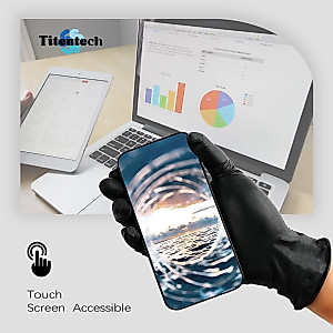 Titentech Black Gloves Disposable Latex Free Medical Examination Nitrile Gloves, 5 Mil Powder Free, Mechanic, Medical, Food, Case of 1000, Large