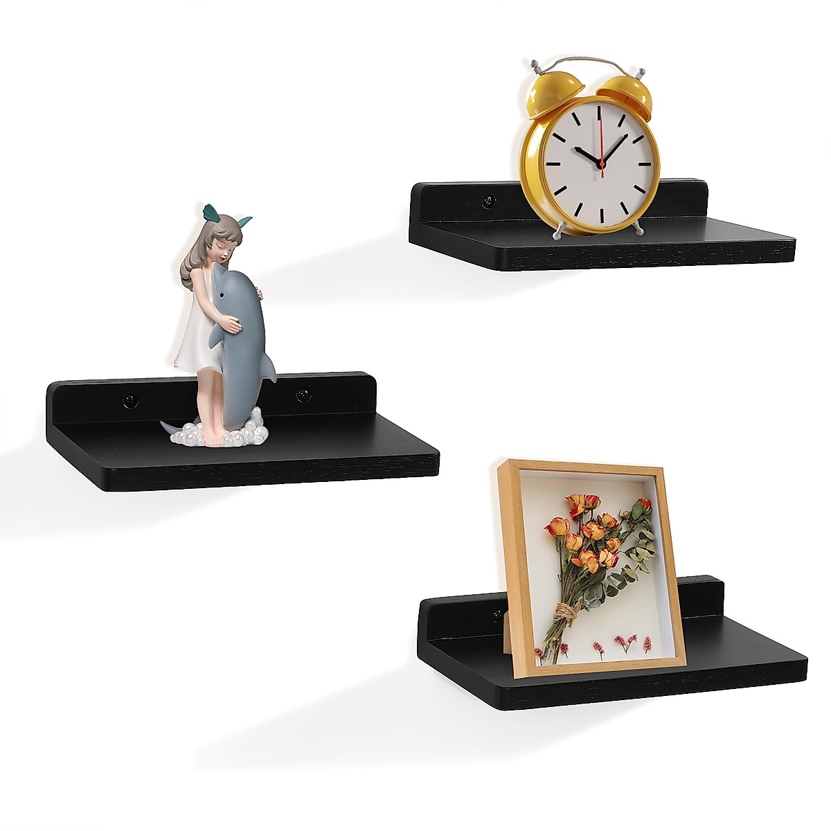 NIUBEST Small Floating Shelf,5 x 8.5 Inch,Set of 3 Small Wall Shelf for Bedroom Living Room Bathroom Kitchen Office (Black)