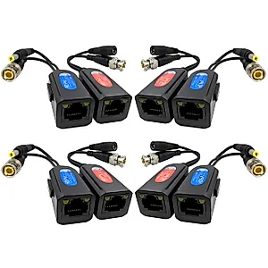 Igreeman 4 Pair Passive Video Balun BNC to RJ45 Adapter with Power, Ground Loop Isolated HD Analog Security Camera Ethernet Cable Transceiver, Cat5e/Cat6 Cable to BNC Converter - Compact