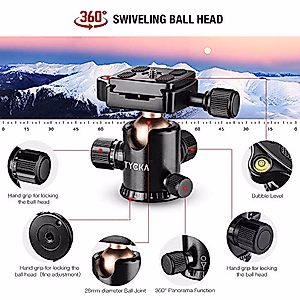 TYCKA 56” Camera Tripod, Lightweight Aluminum Travel Tripod Professional Compact Tripod Monopod for DSLR Camera With 360 Degree Ball Head, Quick Release Plate, Carry Bag