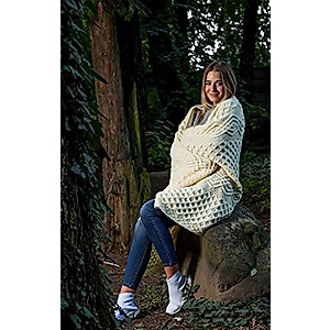 SAOL Honeycomb and Cable Knit Patterns 100% Irish Merino Wool Aran Throw/Blanket 60 x 40 inches (Natural)