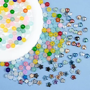 Biuthieny 800 pcs Glass Beads for Jewelry Making,28 Color 8mm Glass Crystal Beads with Glass Star Heart Spacer Beads for Crafts DIY Bracelet Earrings Necklace Making