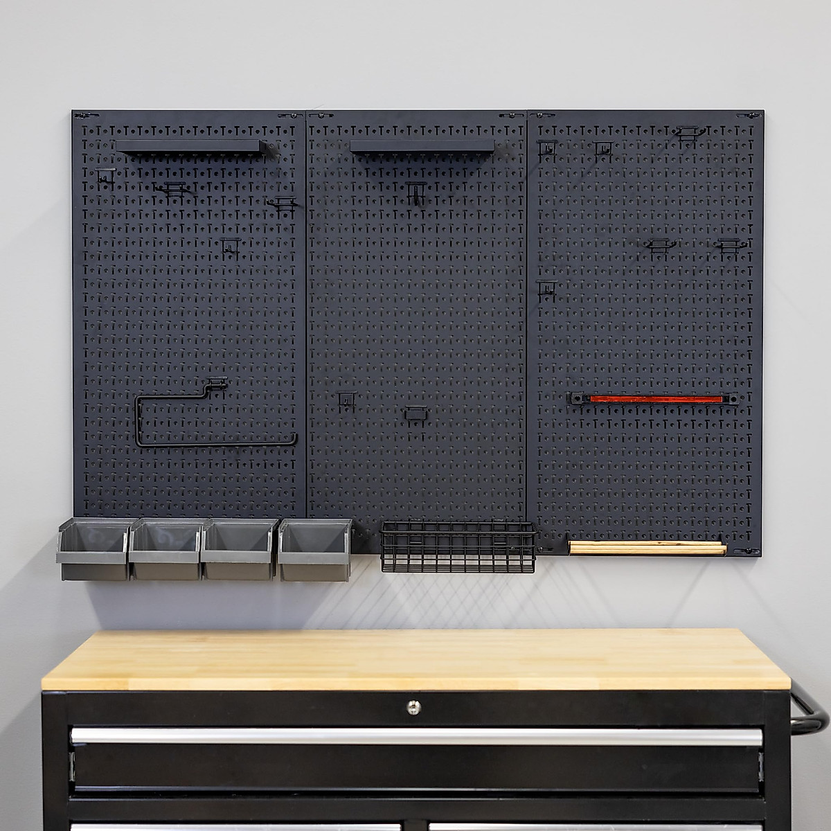 Metal Pegboard Tool Organizer, Garage Wall Storage, 3 Panel Pegboard Wall Organizer, Power Tool Organizer Wall Mount, Includes 23 Storage Attachments, Solid Steel Holds 450 lbs, 51 in. x 32 in.