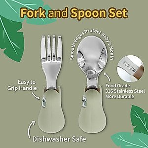 YBW Toddler Spoon and Fork Utensil Set with Case, Easy Grip Cute Sloth Animal Handle, On-The-Go Pack for Baby Toddler Self-Feeding for Home Travel Use, Sloth