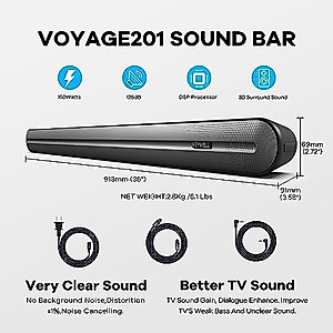 Heymell 150W 2.0ch Soundbar for TV, 3D Surround Sound Bars for TV, 6X Speakers Bluetooth Soundbar Built in Subwoofer, Clear Sound No Noise TV Speakers Sound Bar HDMI ARC Optical AUX Voyage201