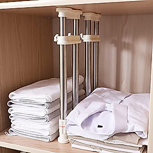 Hershii 2 Pack Expandable Closet Shelf Tension Rod Adjustable Metal Storage Rack Cabinet Organizer DIY Divider Separator for Wardrobe Cupboard Kitchen Bathroom, Ivory, 11.81-15.75 in