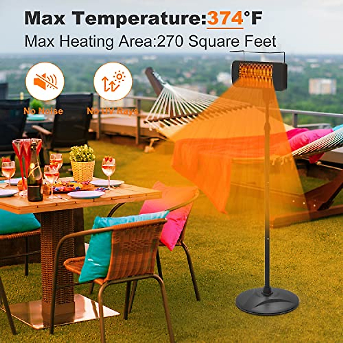Patio Heater Garage 1500W Heater-Outdoor With 3 Modes Fast Heating, Electric Heaters Wall-Mounted/Standing Height & Angle Adjustable,Tip-Over & Overheat Protection,Garage, Backyard, Camping