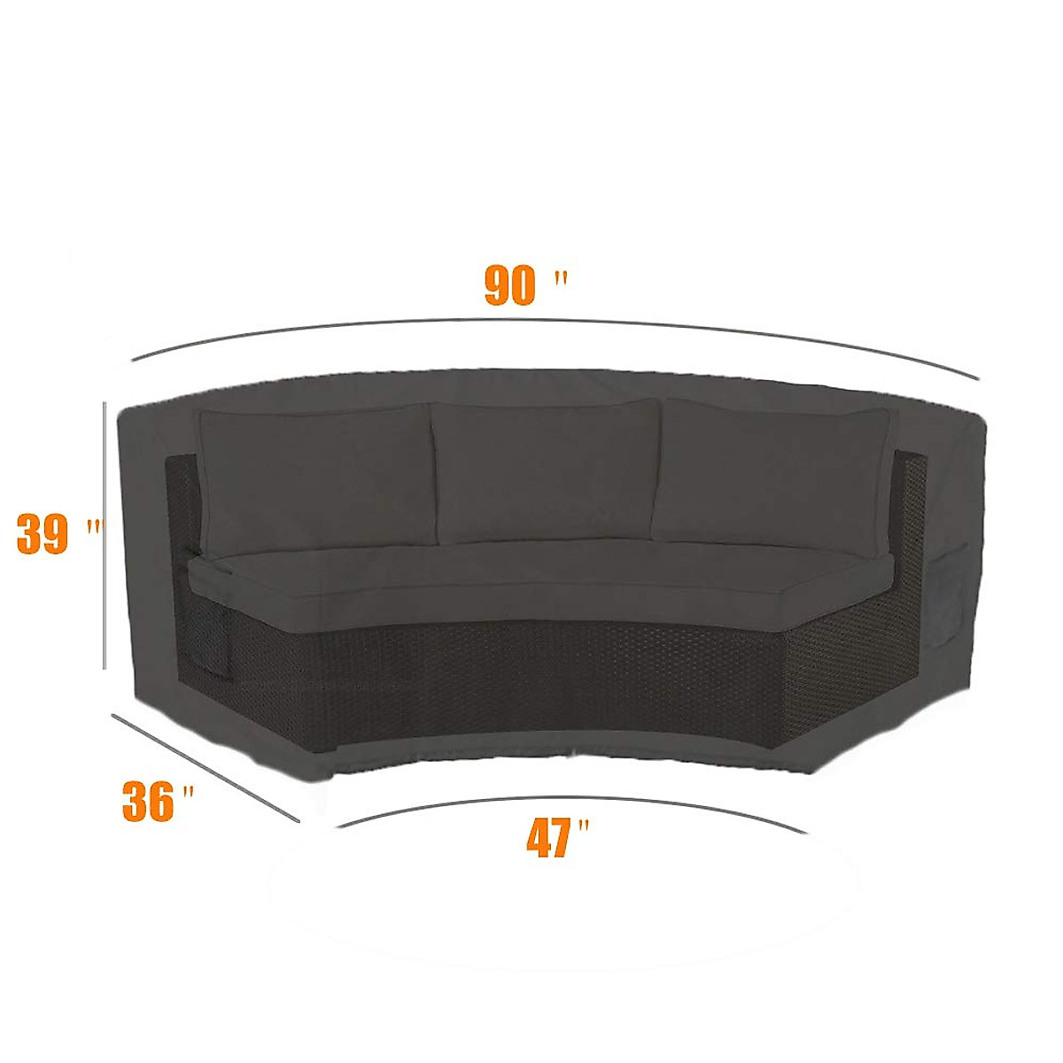Yolaka Outdoor Furniture Covers Patio Sectional Curved Couch Protector Black Waterproof 90x36x39 Inches for Half-Moon Sofa Sets
