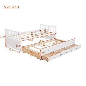 Harper & Bright Designs Twin Captain’s Bed with Trundle and Drawers, Wooden Daybed with Storage Twin Platform Bed Frame for Kids Guests (Twin Size, White), HJH-LP241AAK