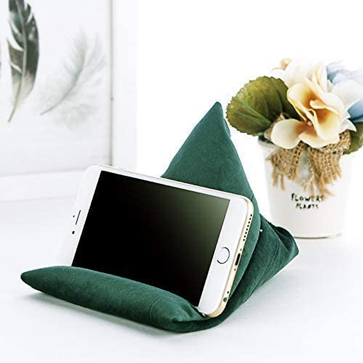 Mobile Phone Pillow Stand, Fabric Phone Stands Soft Cushion Holder Phone Sofa Pillow Cushion (Green)