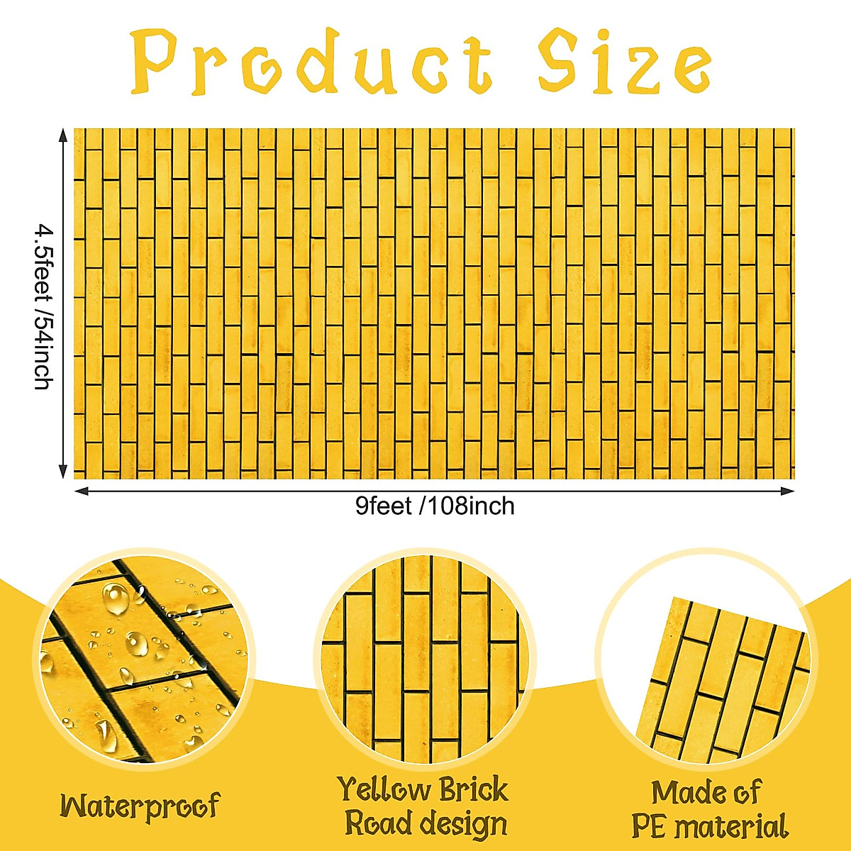 3Pcs Total 4.5x27 Feet Yellow Brick Road Floor Runner for Wizard Oz Party Decorations,Long Disposable Brick Stone Wall Backdrop Tablecloth for Halloween Princess Cosplay Medieval Castle Party Supplies
