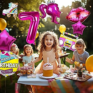8Pcs Hot Pink Princess Foil Number Balloon Silver Balloons Girl Head Balloons Photo Prop For Barbie Theme Party Decorations Box Photo Booth Backdrop Pink Little Girl Makeup Birthday Supply (Number 7)